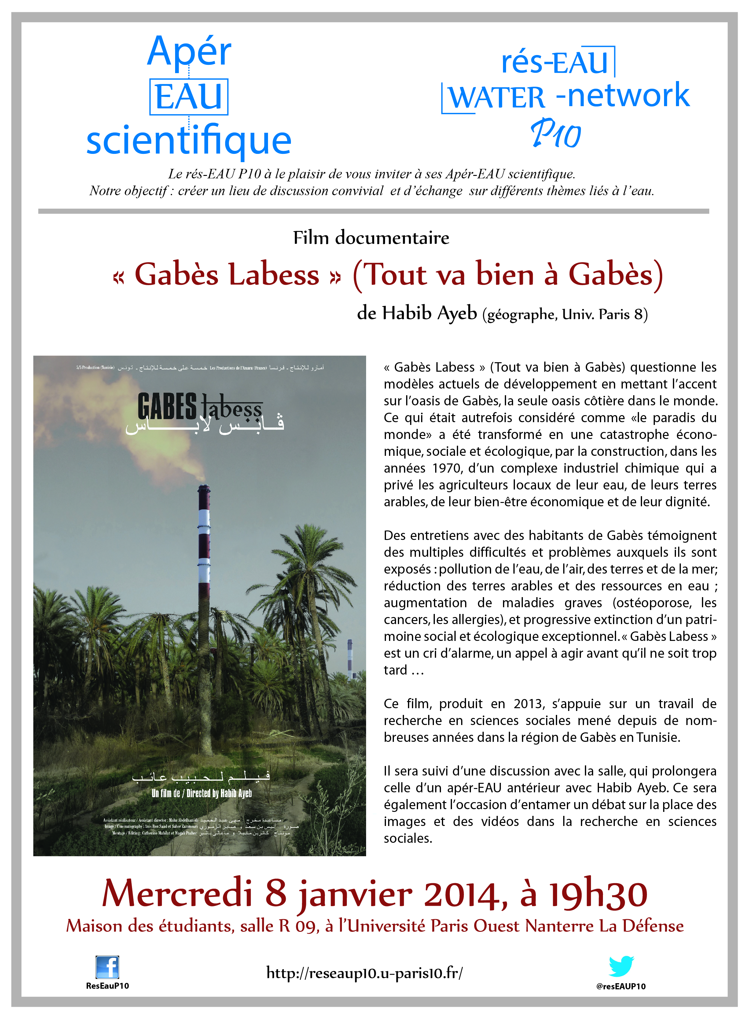 Projection du film « Gabès Labess » de Habib Ayeb, le 8 janvier 2014 à ...